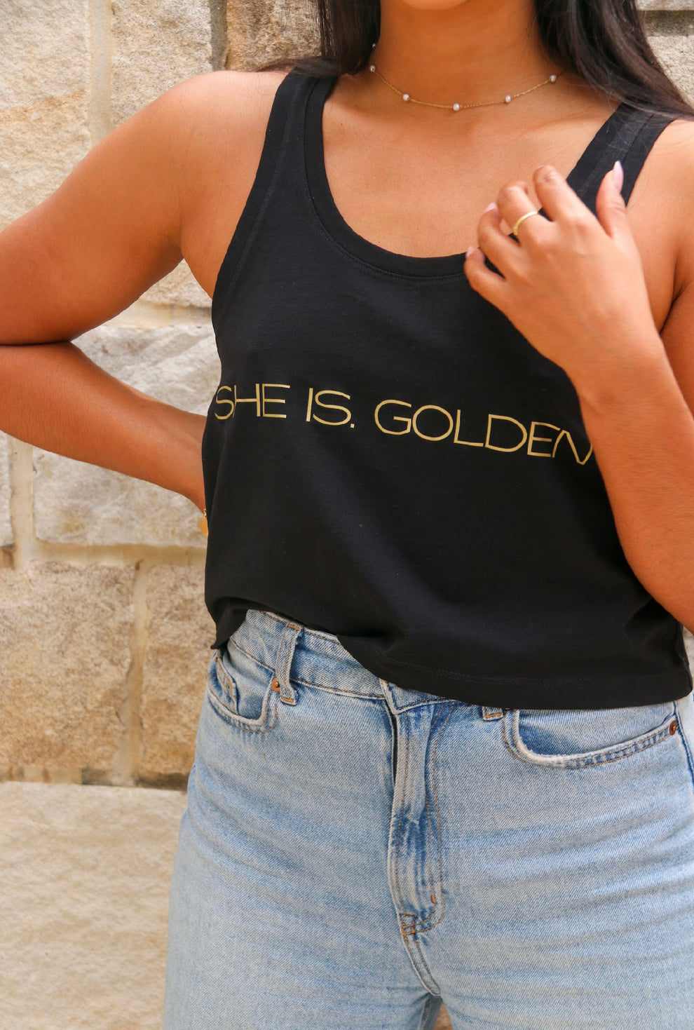 SHE IS. GOLDEN Crop Singlet – SHE IS. Clothing co